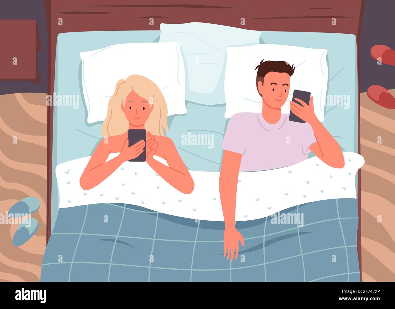 Phones in bed couple Stock Vector Images - Alamy