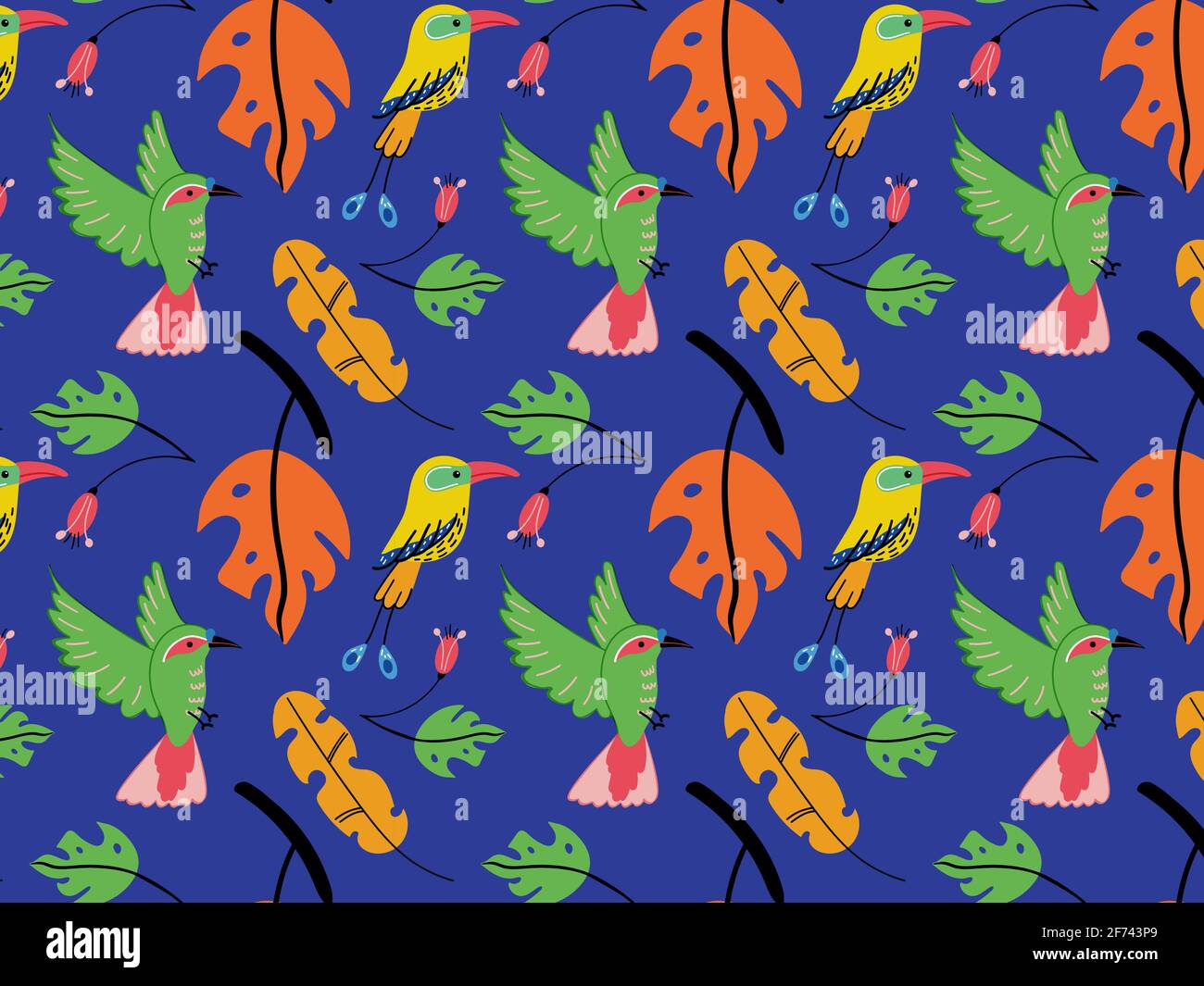 Vector pattern exotic birds and tropical leaves Stock Vector Image ...