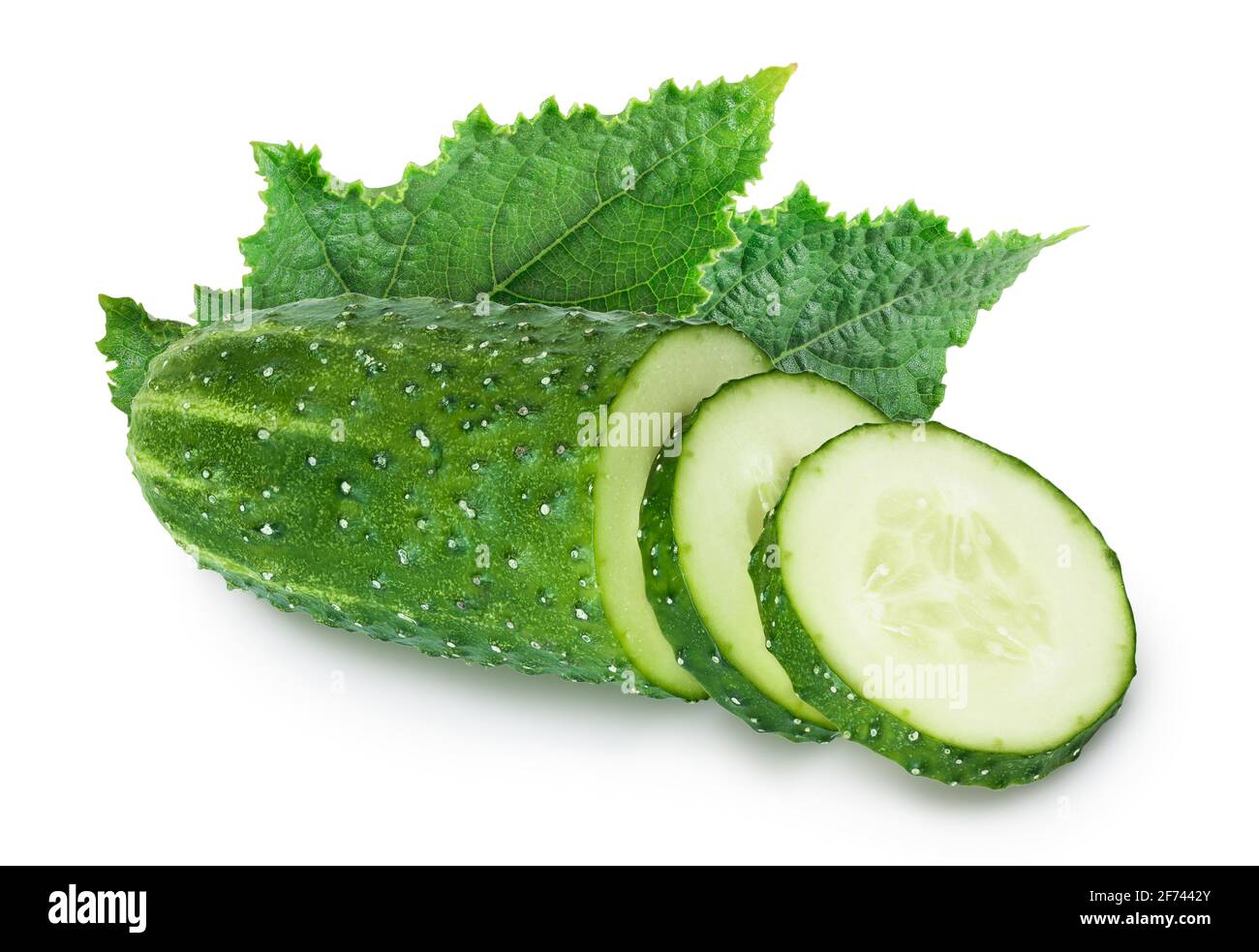 Sliced cucumber isolated on white background with clipping path and ...