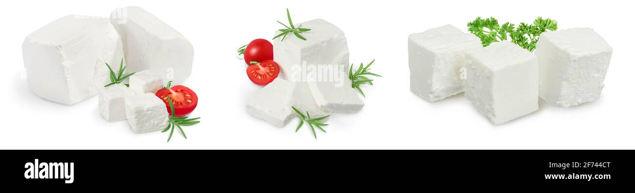 Feta cheese isolated on white background. With full depth of field. Set ...