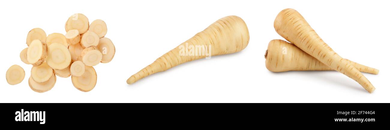 Parsnip root and slices with parsley isolated on white background ...