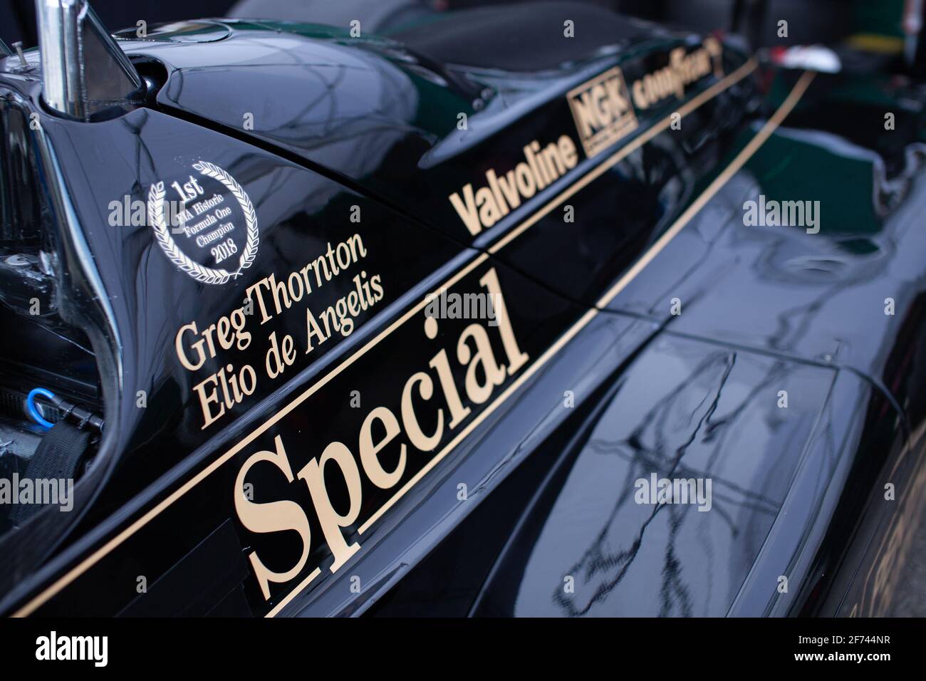 Elio de Angelis 1983 Lotus 93T Formula 1 race car at Mont-Tremblant race track, owned by ...