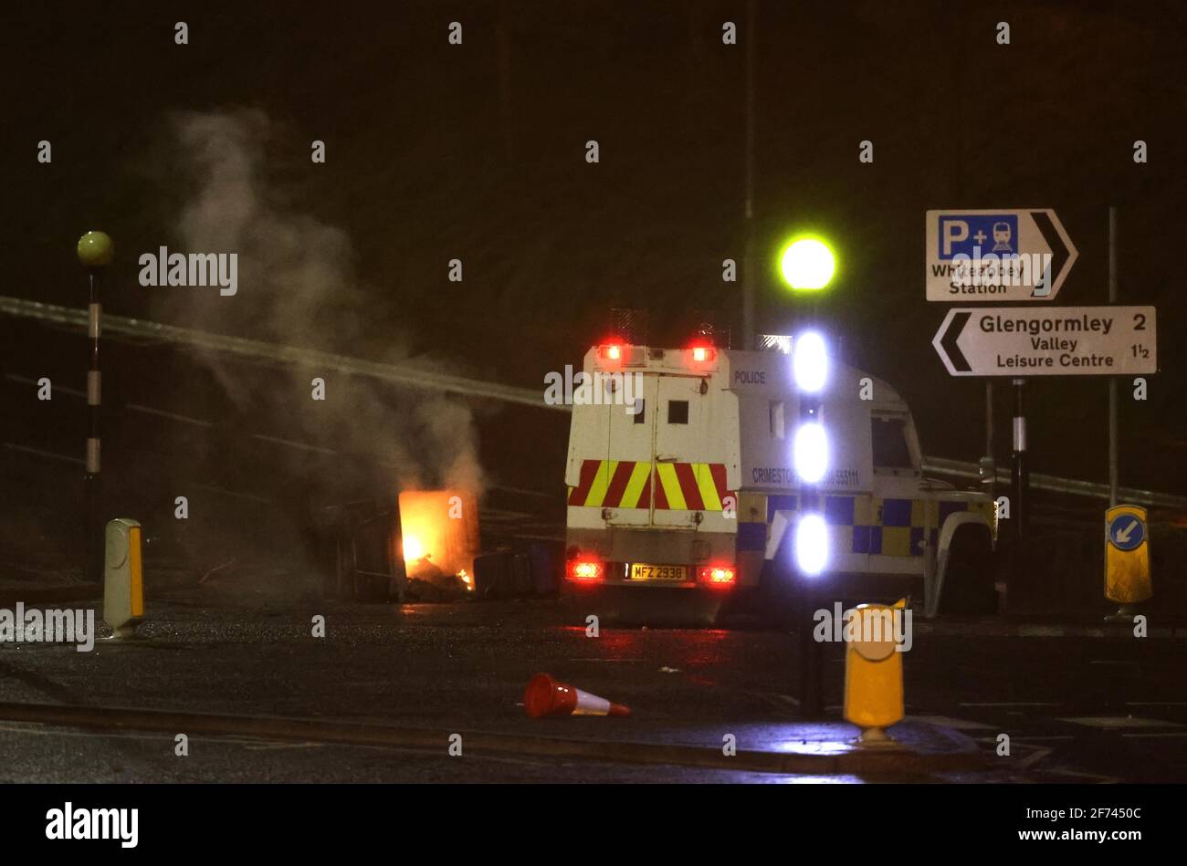 The PSNI at the Cloughfern roundabout in Newtownabbey following ...