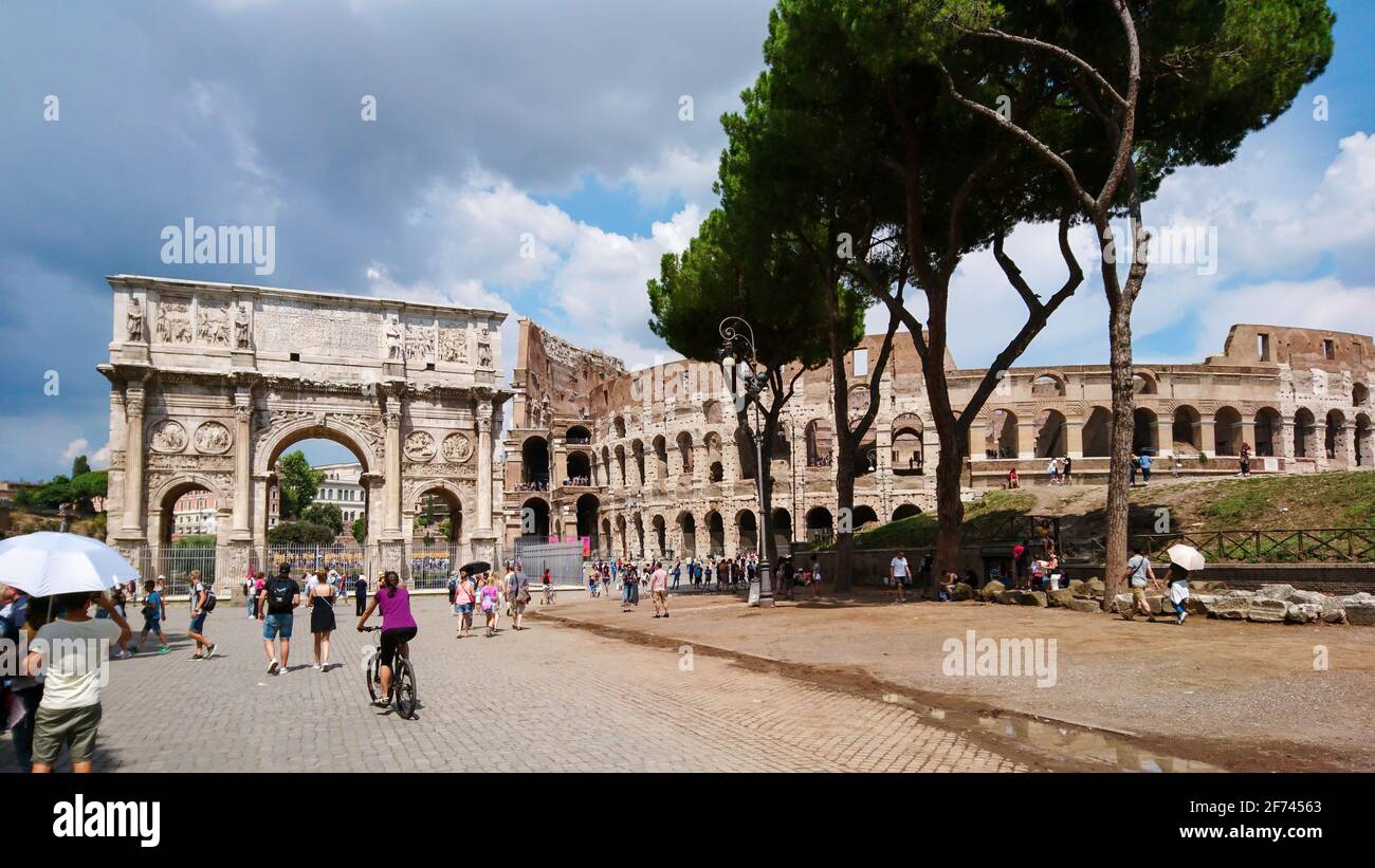 Rome, Italy - August 18, 2019: Arch of Constantine and Colosseum in ...