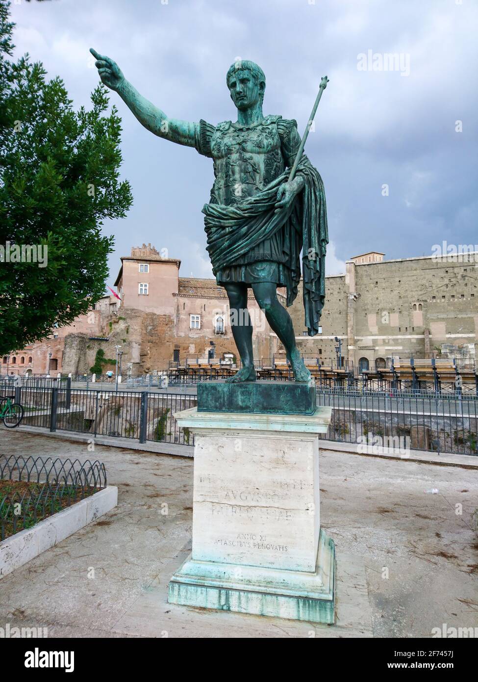 Rome, Italy - August 18, 2019: Forum and statue of Augustus view with ...