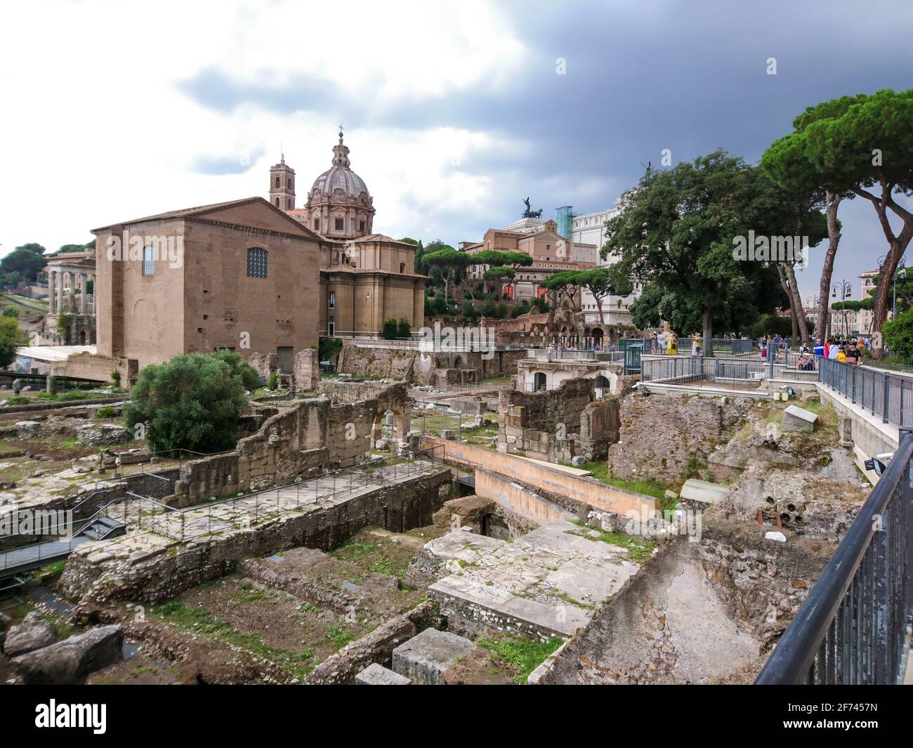 Rome, Italy - August 18, 2019: Roman Forum view of Chiesa Santi Luca e ...