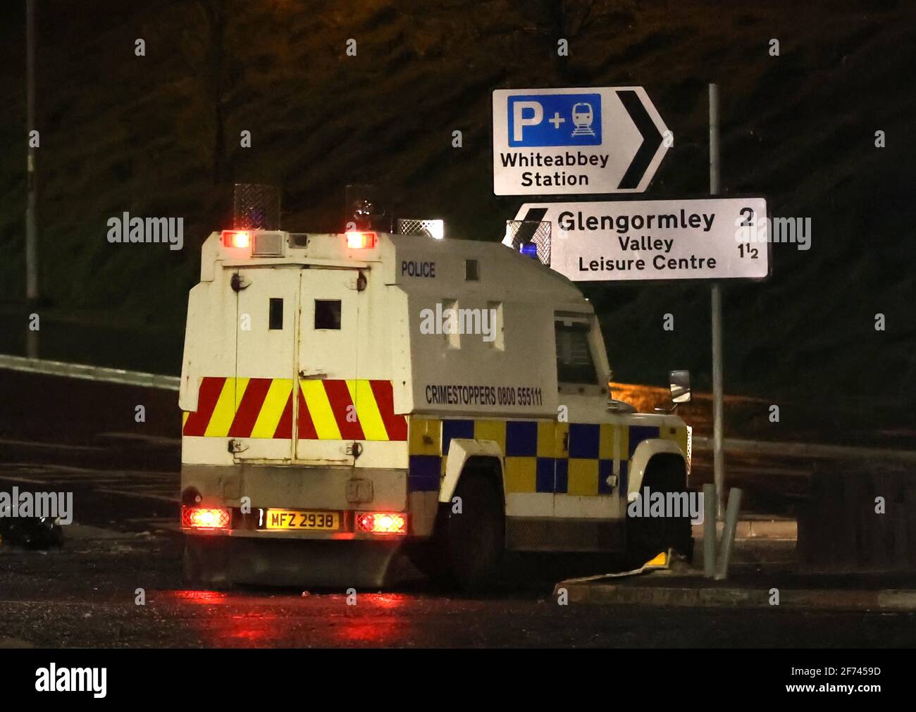 The PSNI at the Cloughfern roundabout in Newtownabbey following ...