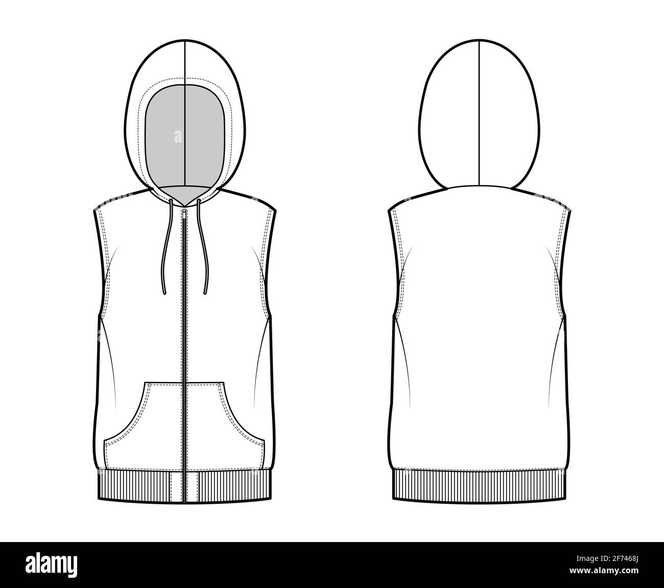 Hooded vest waistcoat technical fashion illustration with sleeveless ...