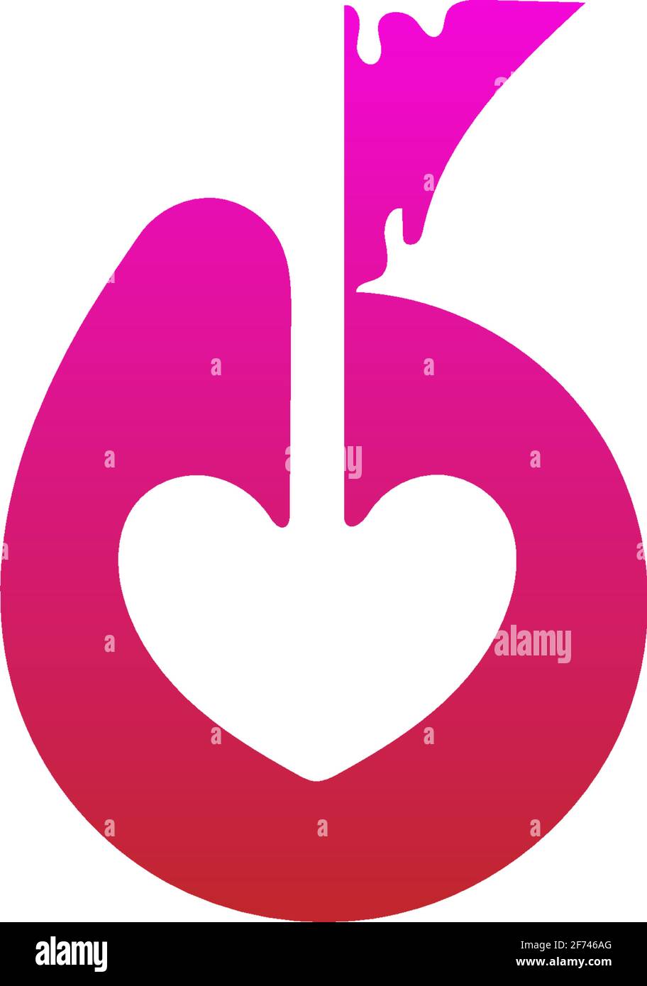 Number 6 logo icon with melting love symbol design template vector ...
