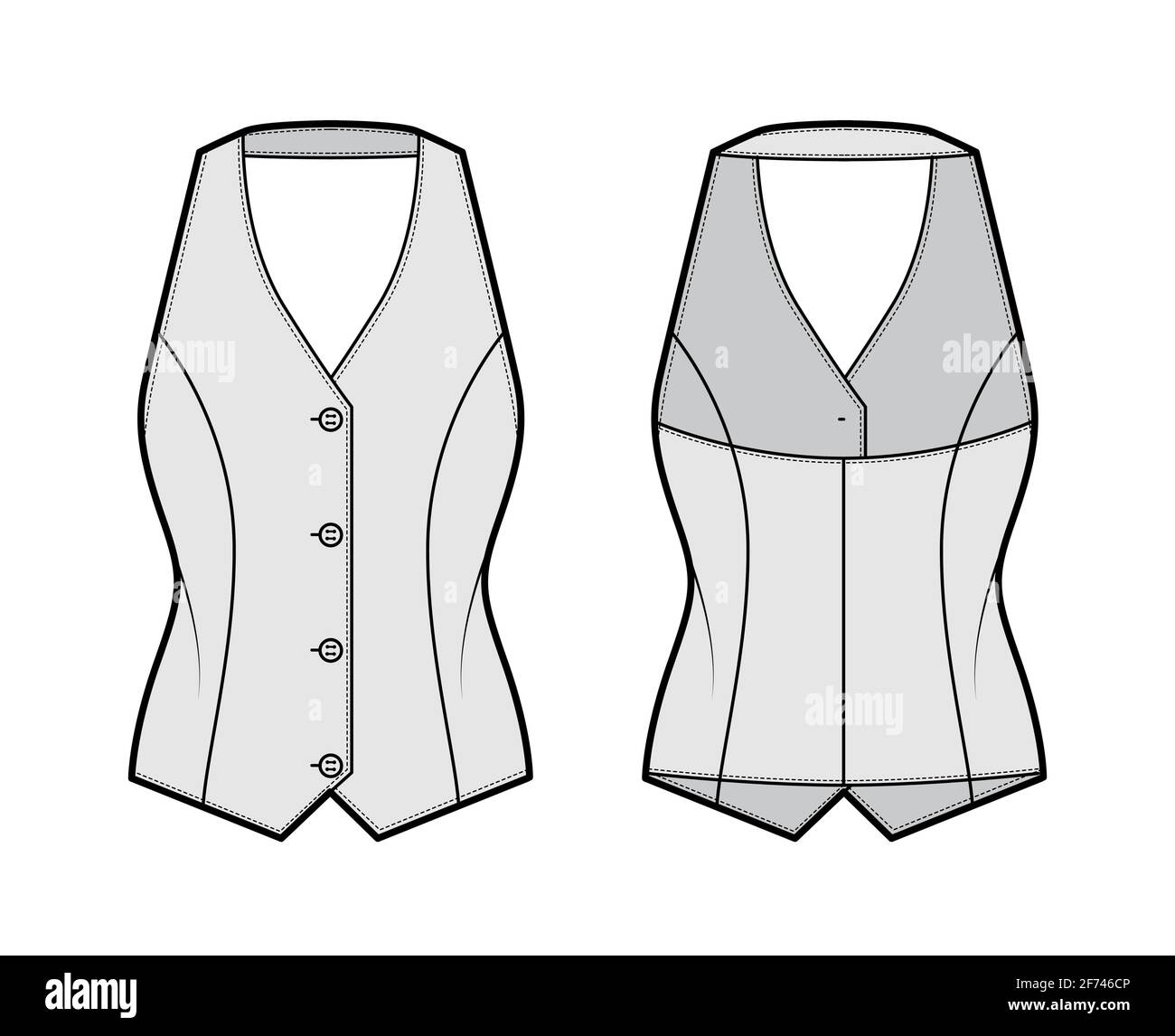 Halter vest pique waistcoat technical fashion illustration with ...