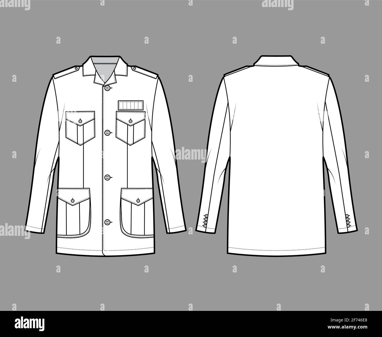 Safari jacket technical fashion illustration with oversized, open ...