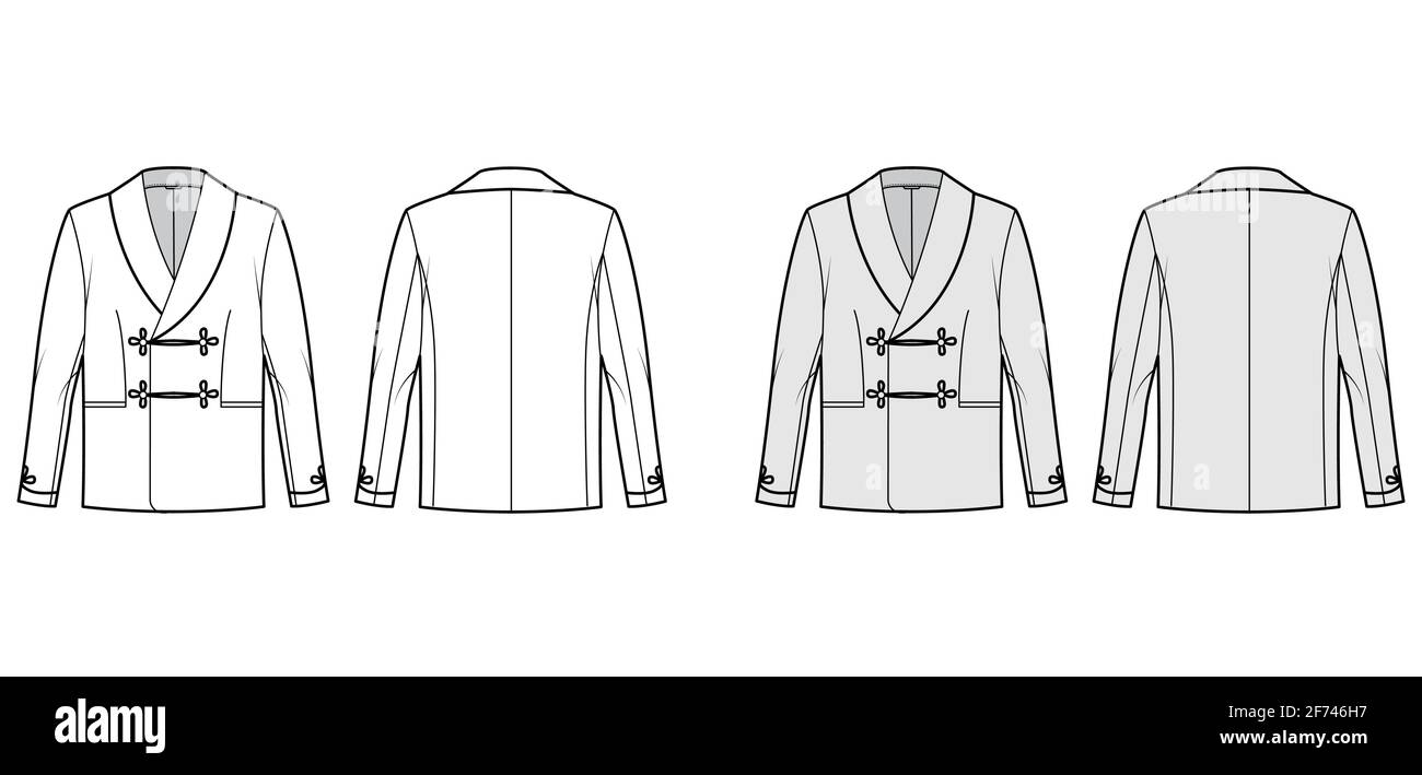Smoking jacket technical fashion illustration with double breasted ...