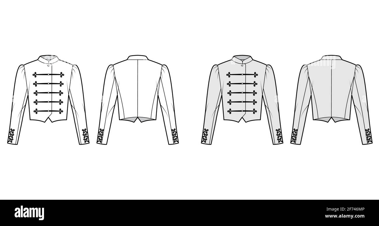 Majorette jacket technical fashion illustration with crop length, long ...