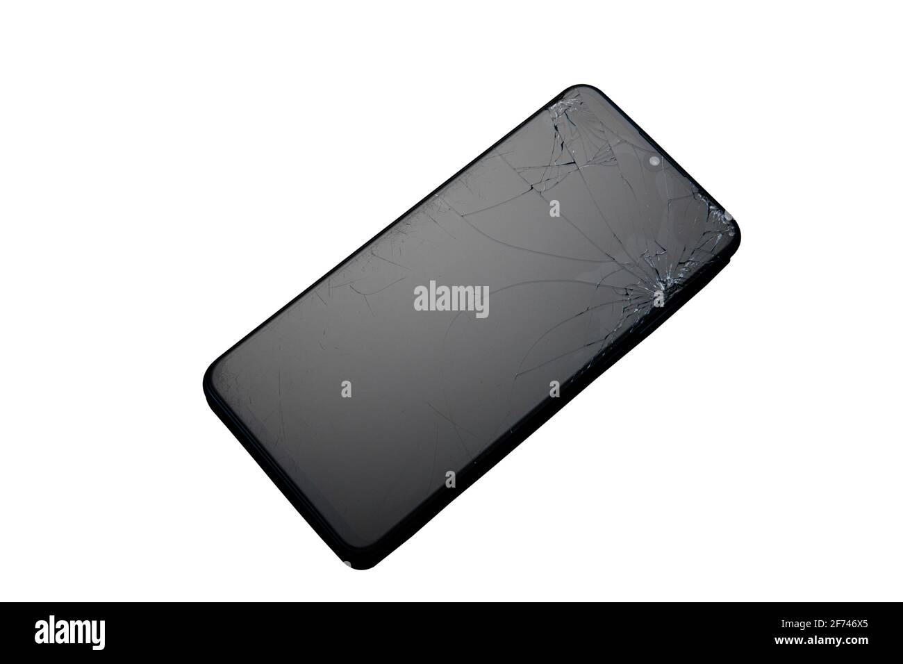 Broken screen glass of mobile smartphone on white isolate background ...