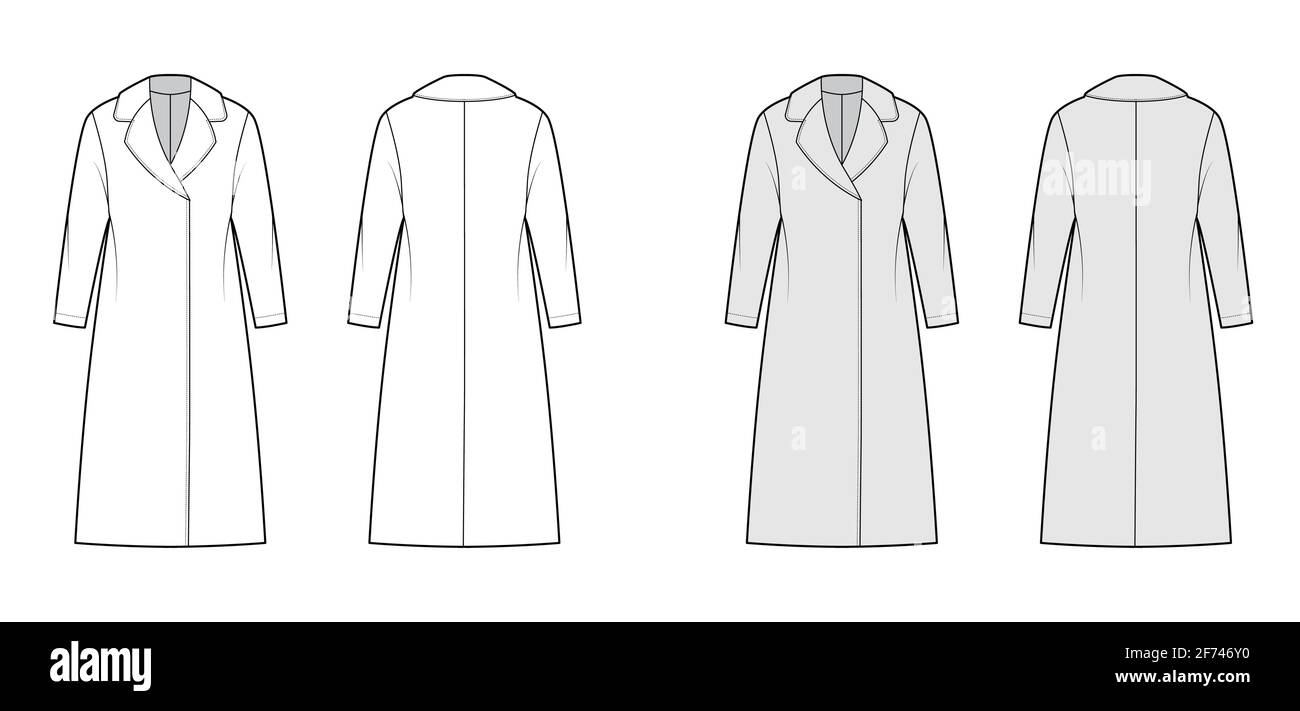 Clutch coat technical fashion illustration with long sleeves, half ...