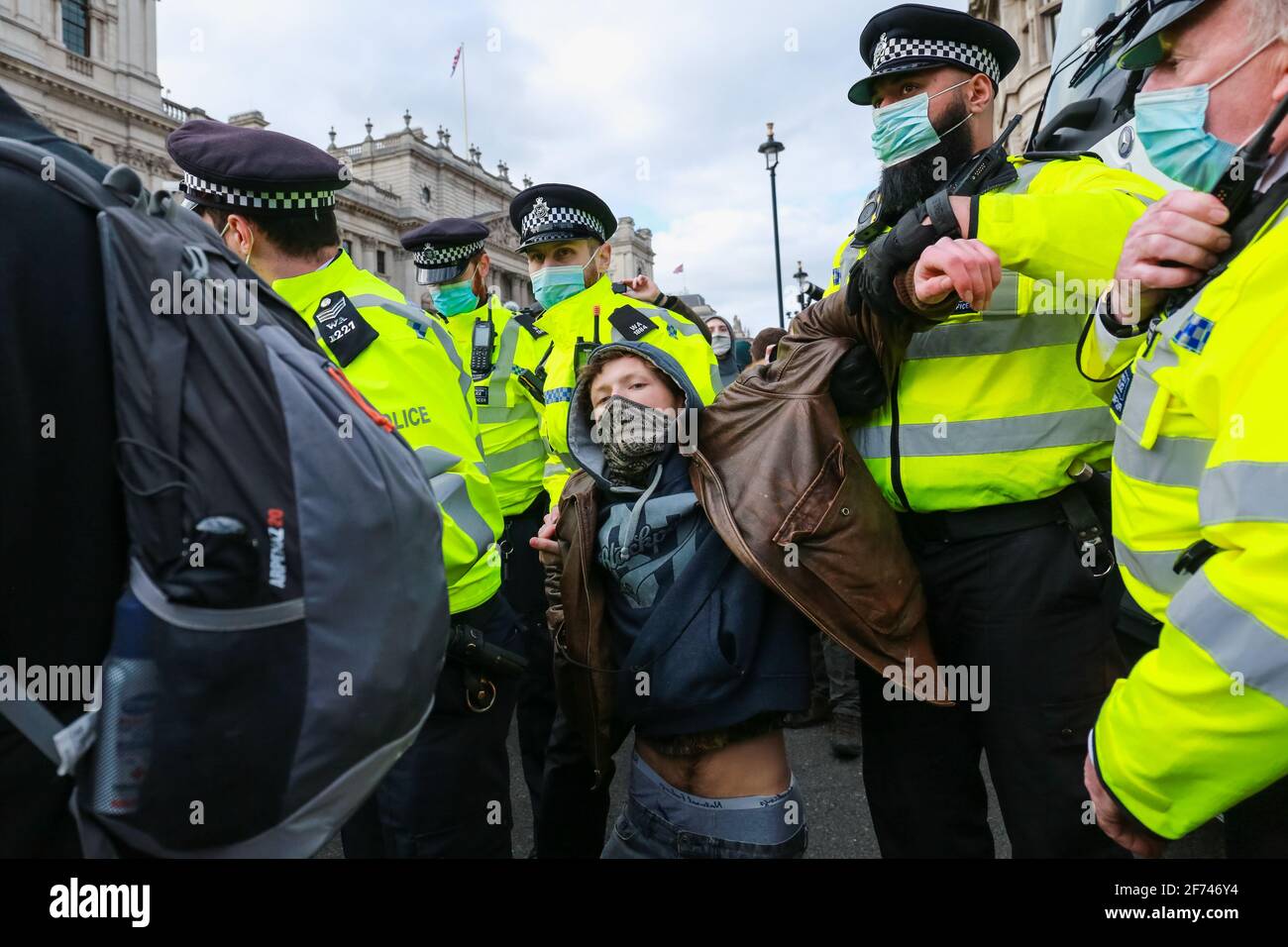 London, UK. 03 April 2021. Police arrest protesters during "Kill The ...