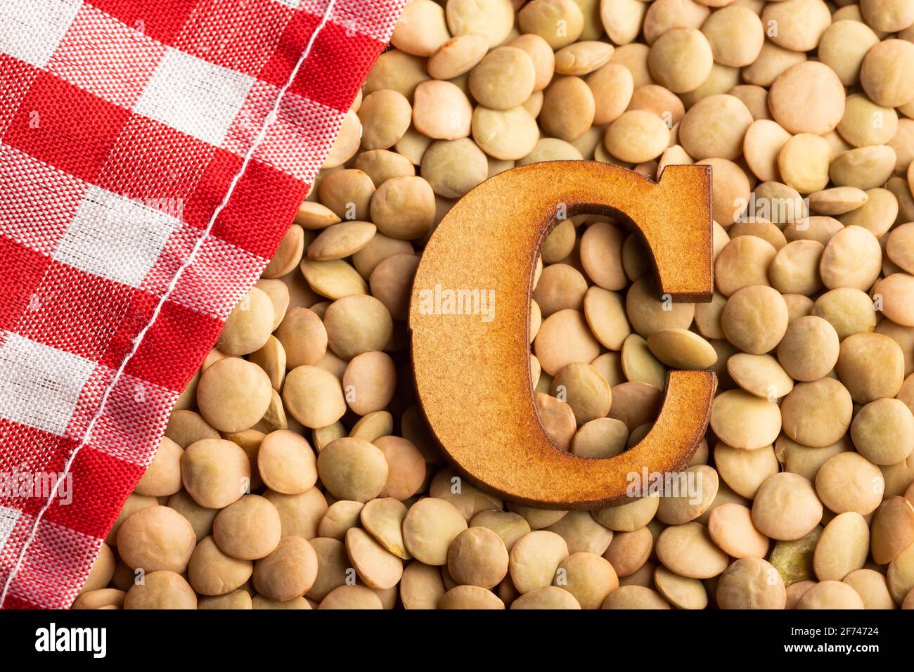 Letter C, Lentils with checkered napkin - Lens culinaris Stock Photo ...