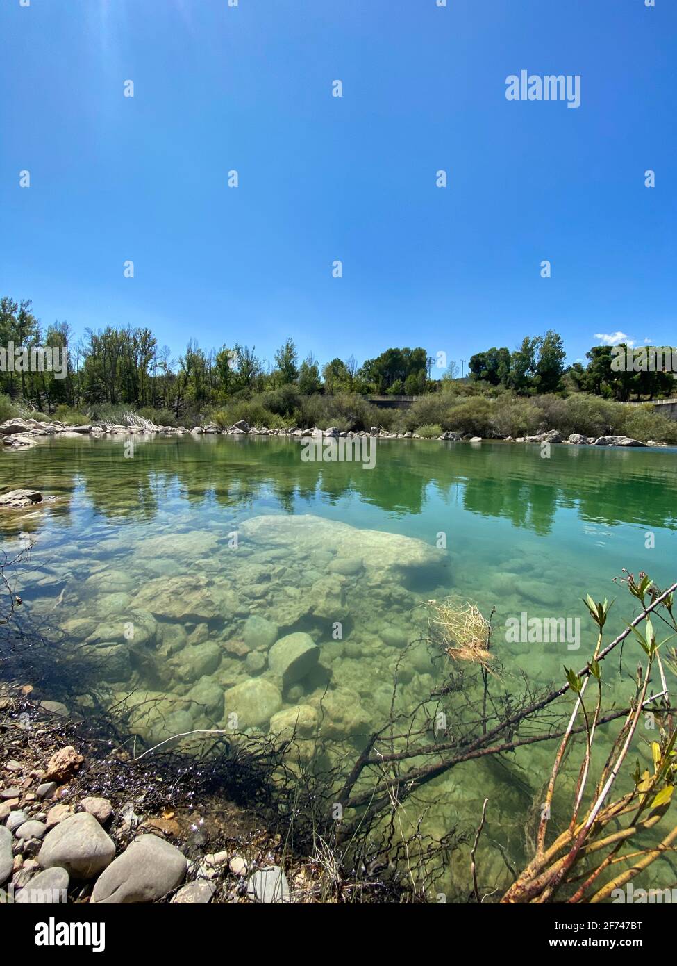 the Cinca river at the foot of the Grado dam, in the Aragonese Pyrenees ...