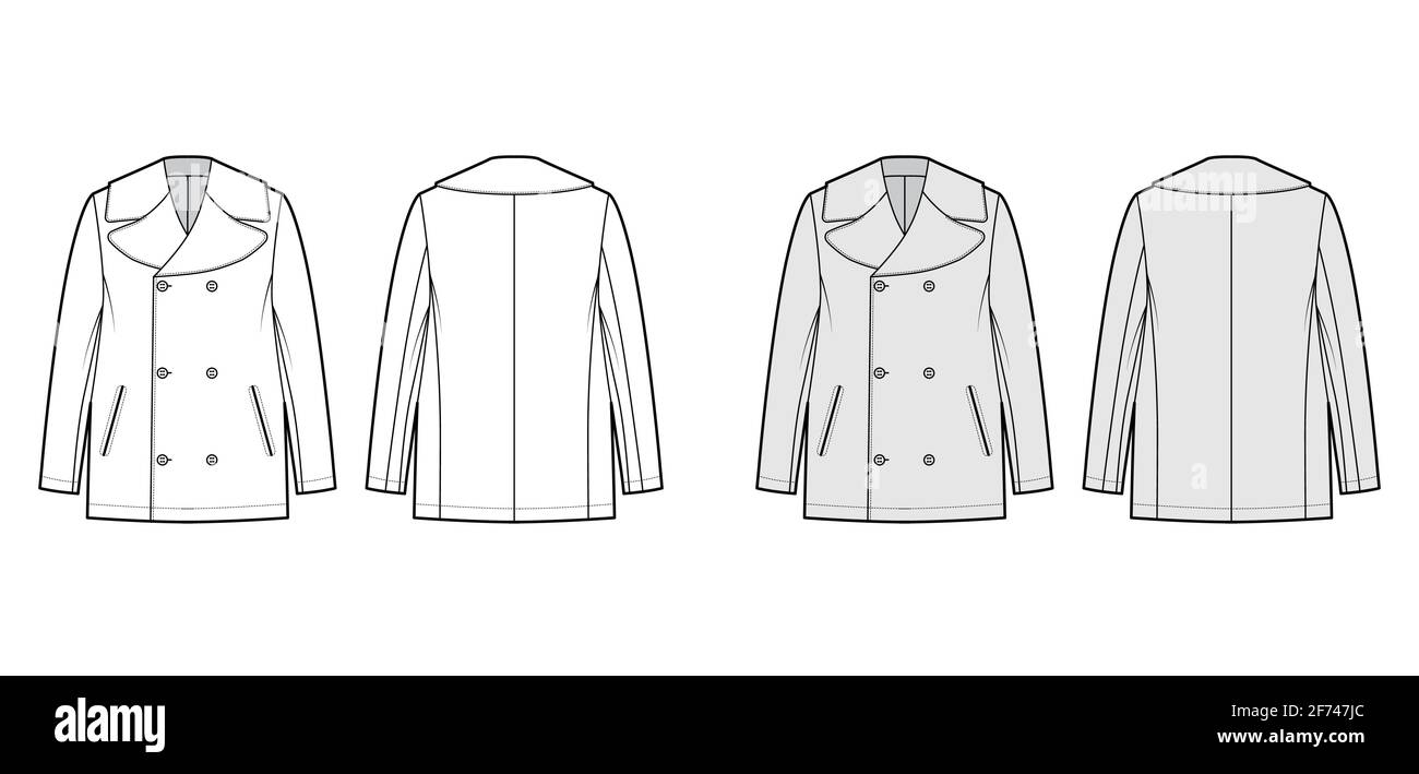 Pea overcoat technical fashion illustration with double breasted ...