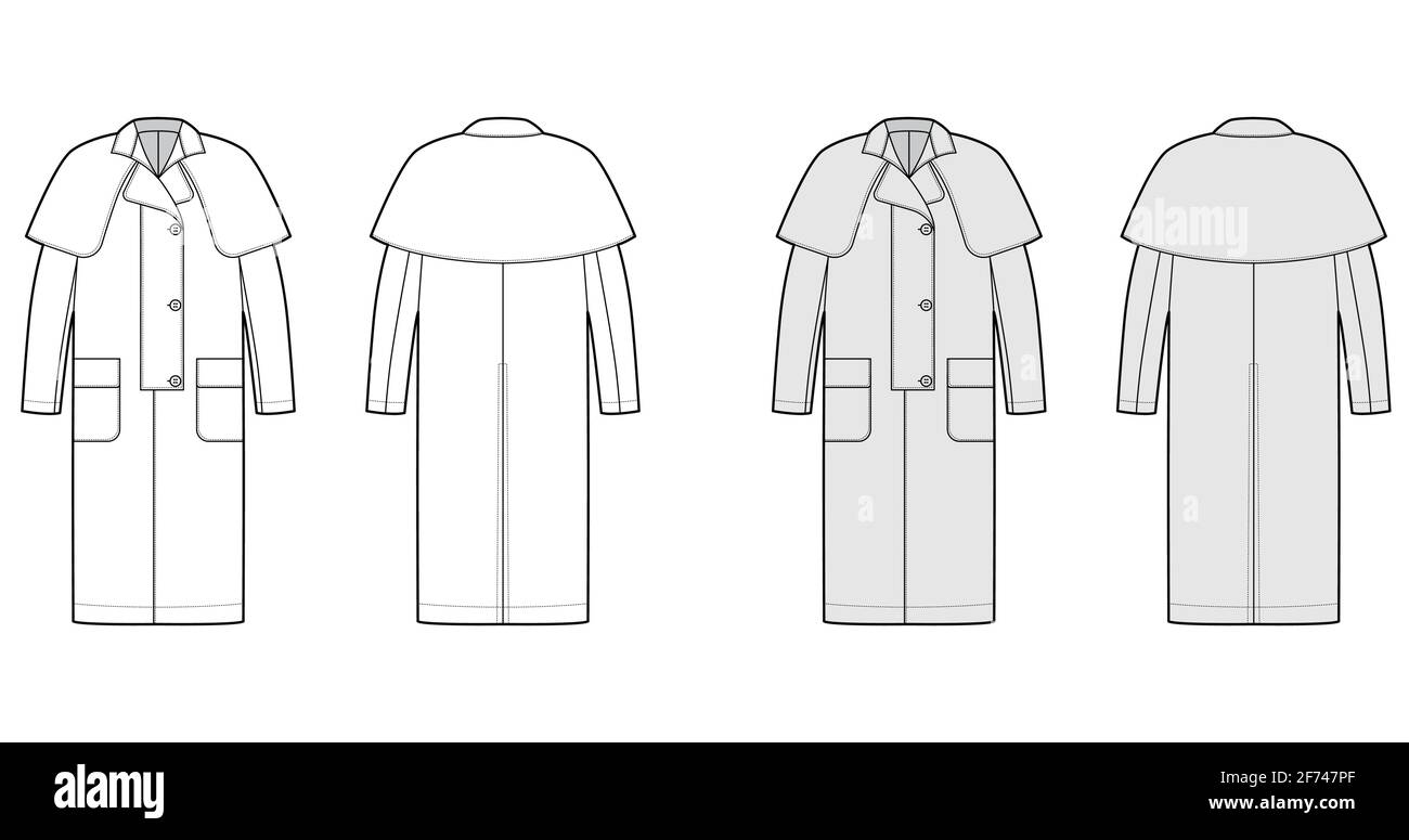 Duster coat technical fashion illustration with long sleeves, napoleon ...