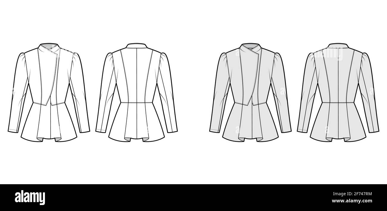 Peplum hem jacket technical fashion illustration with fitted body, long ...