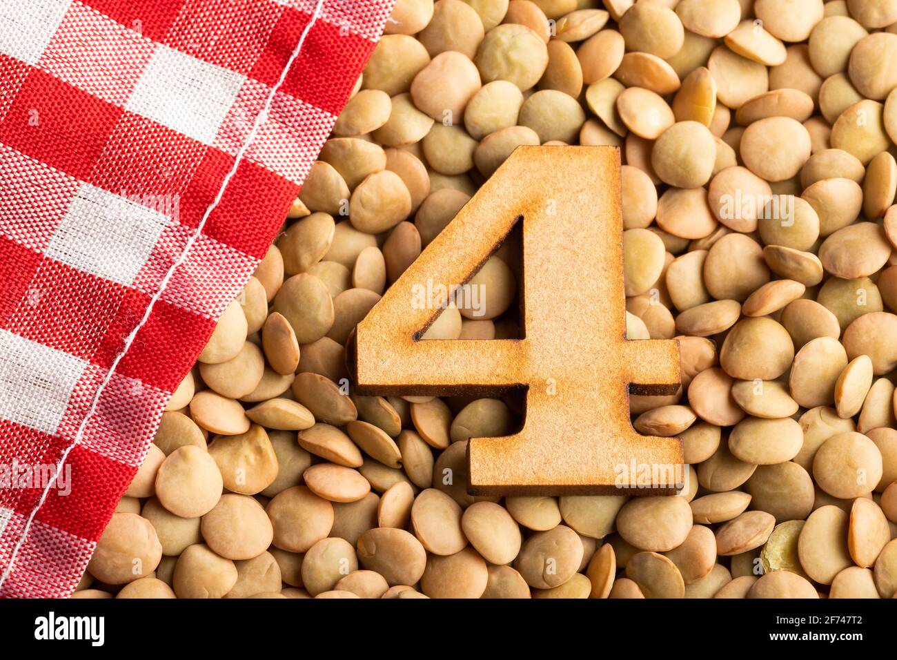 Number 4, Lentils with checkered napkin - Lens culinaris Stock Photo ...
