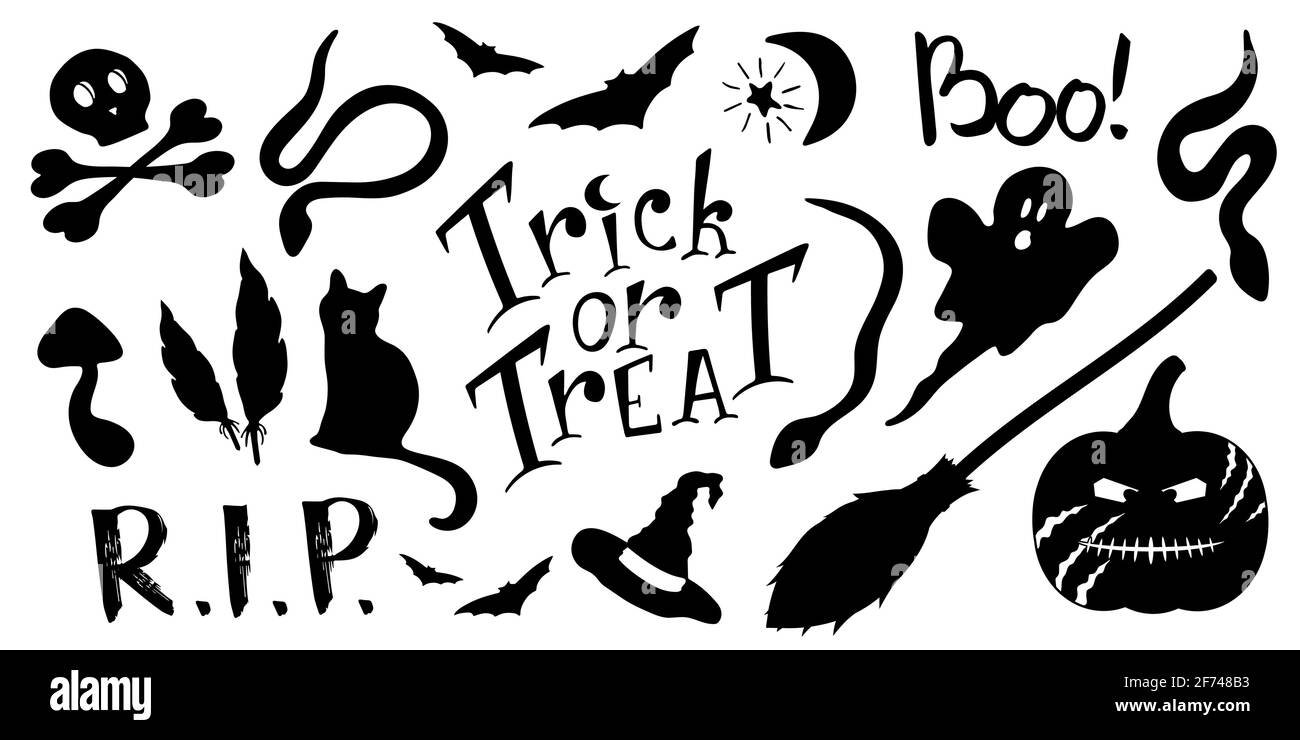 Halloween monochrome silhouette sticker pack Stock Vector Image & Art ...