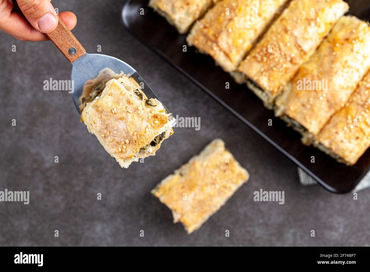 Traditional Turkish spinach pastry rolls ( Ispanakli borek ) served on ...