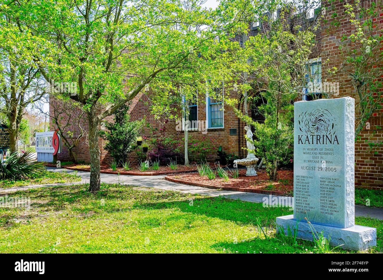 A monument listing Waveland’s victims of Hurricane Katrina stands in ...