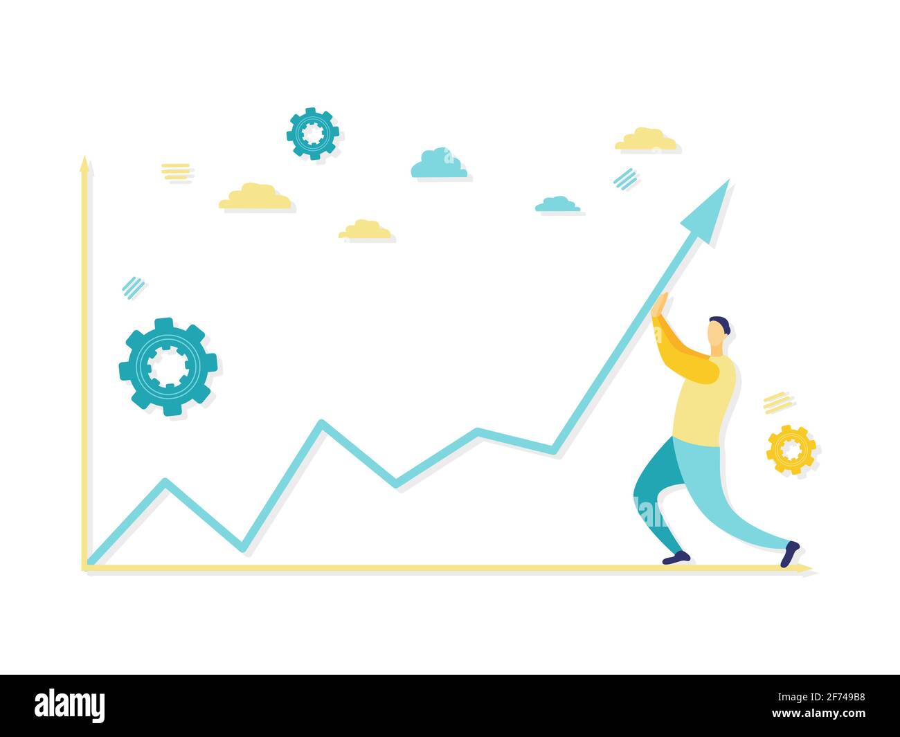Flat illustration of young businessman supporting economic growth on ...