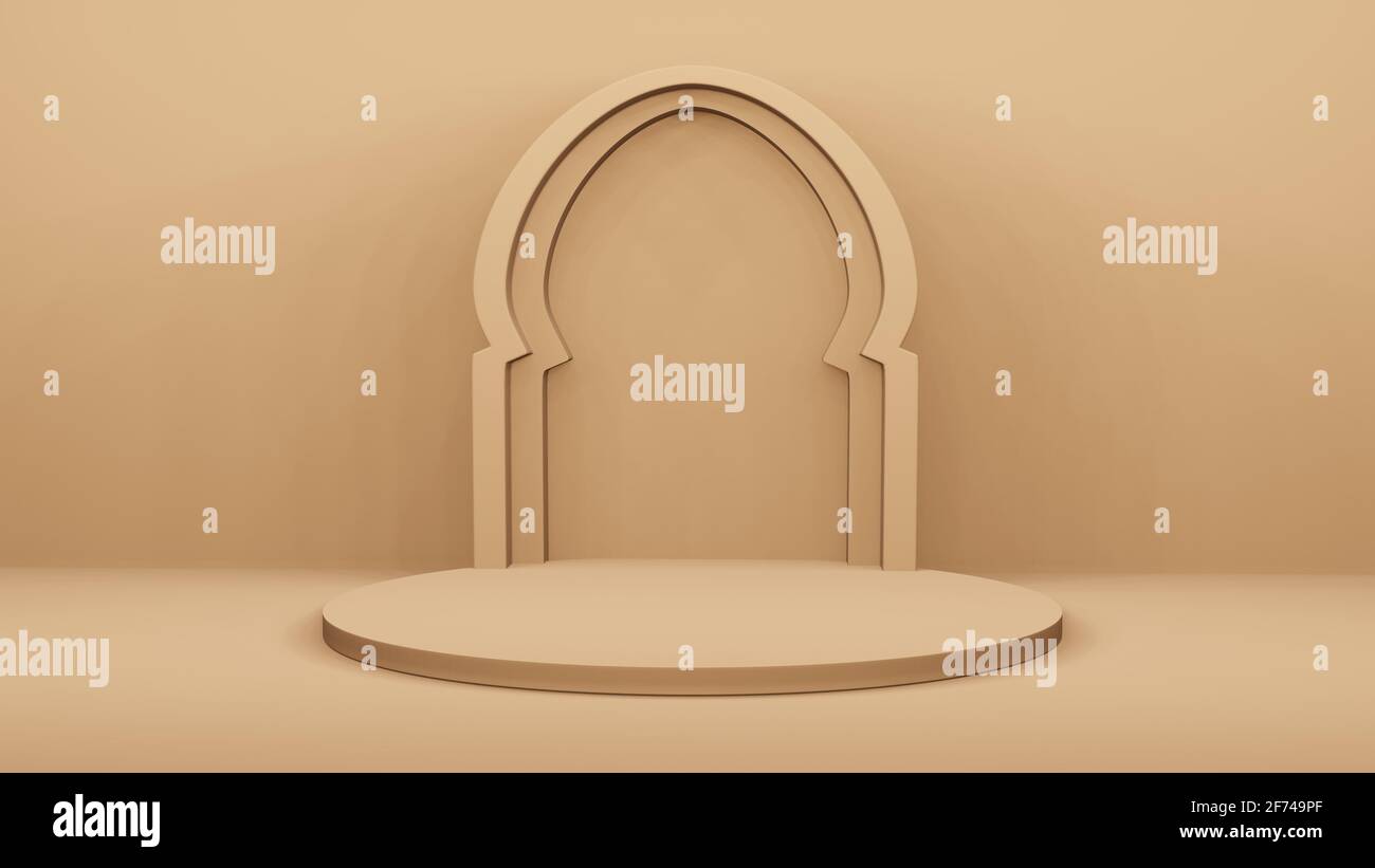 Step Stage Podium Stage backdrop with Arabic arch . 3d rendering Stock ...