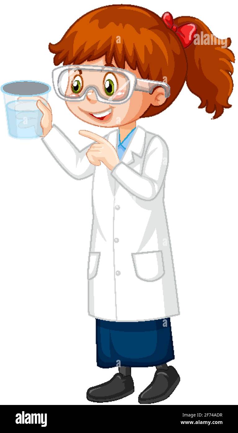 Cute girl cartoon character wearing science lab coat illustration Stock ...
