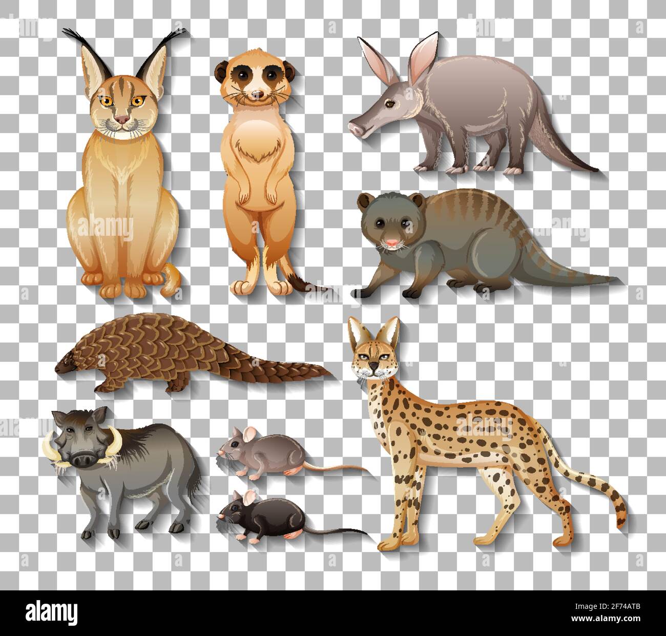 Set of isolated wild african animals on transparent background ...