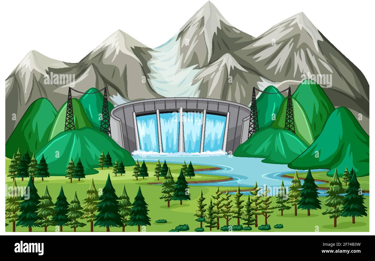 Scene with water dam background illustration Stock Vector Image & Art ...