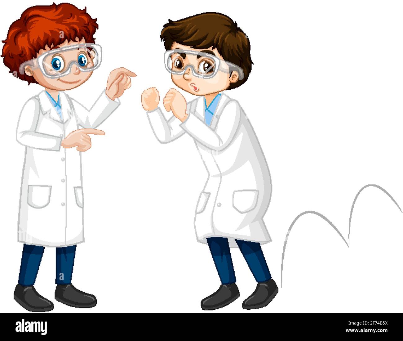 Two young scientist doing jumping experiment illustration Stock Vector ...