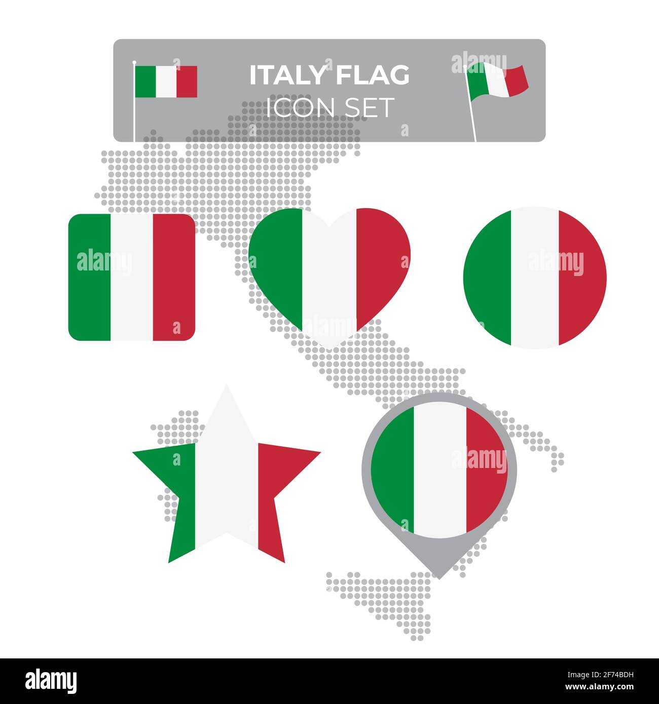 Italy flag icons set in the shape of square, heart, circle, stars and ...