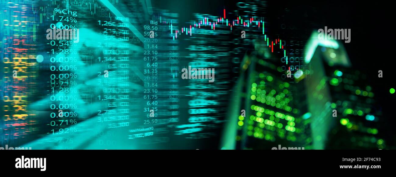 index number graph line of trade stock market and index number on green ...