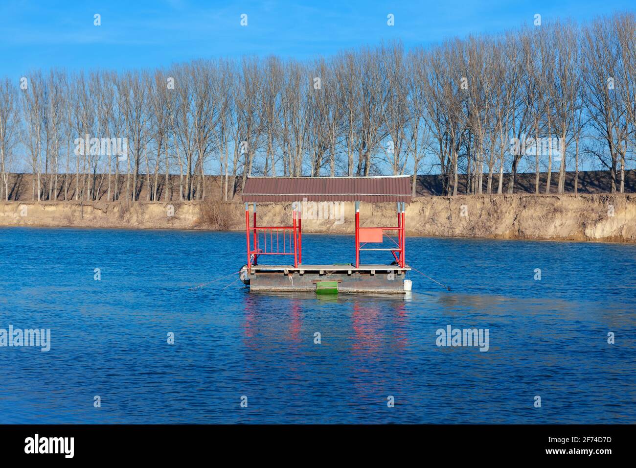 Floating raft ferry , small river water transportation Stock Photo - Alamy