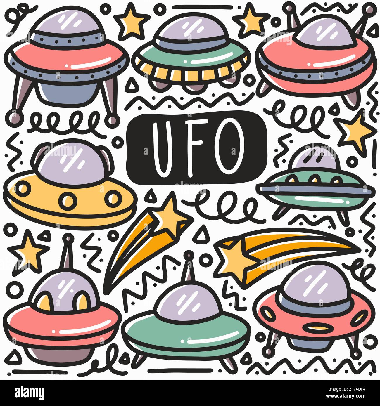 hand drawn ufo doodle set Stock Vector Image & Art - Alamy