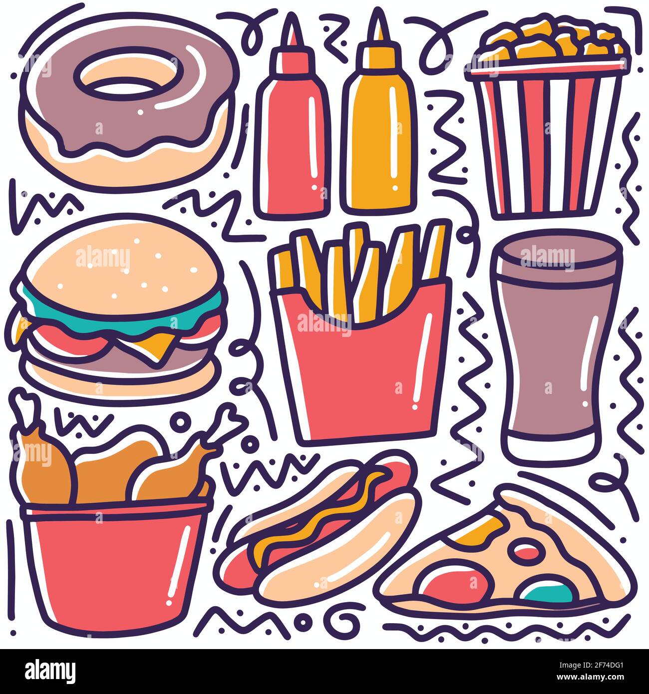 hand drawn doodle various fast food Stock Vector Image & Art - Alamy