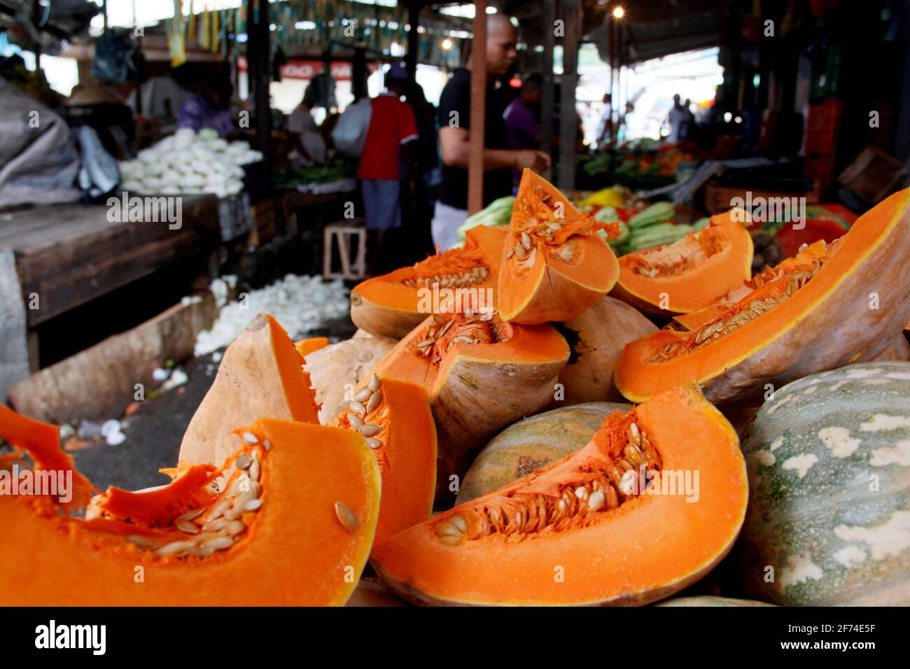 salvador, bahia / brazil - april 18, 2013: cut pumpkins for sale at ...