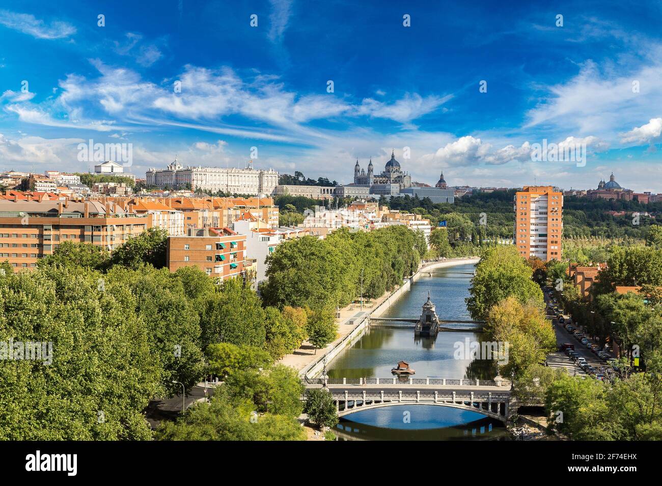 Skyline view of Almudena Cathedral and Royal Palace in Madrid, Spain ...