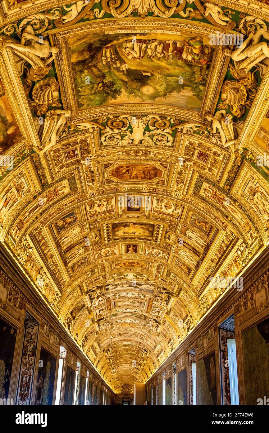 Gallery ceiling at the Vatican Museum in the Vatican City, Rome, Italy ...