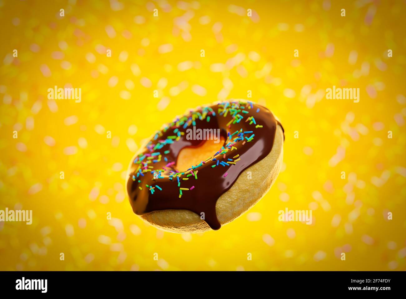 3d illustration of realistic chocolate appetizing donut with sprinkles ...