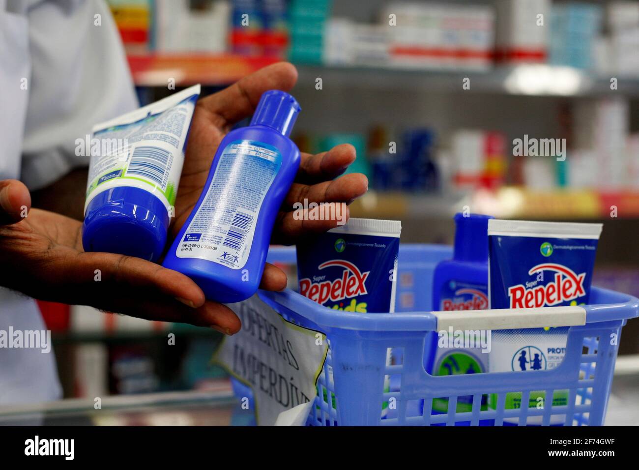 Salvador, Bahia / Brazil - January 27, 2016: Insect repellent sold at a ...