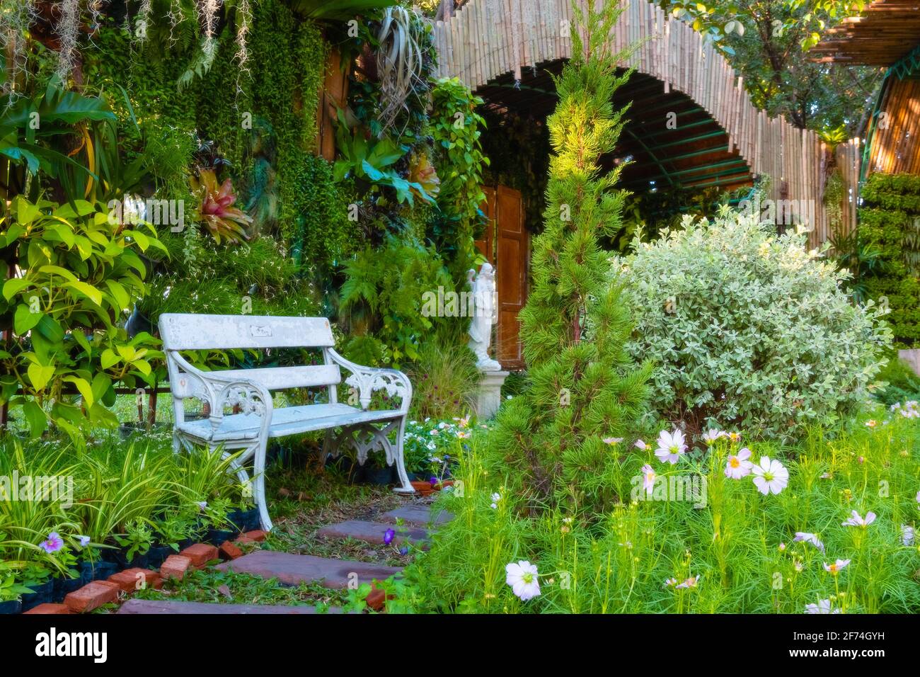 A Beautiful Landscape of a Garden with Plants and Trees Stock Photo - Alamy