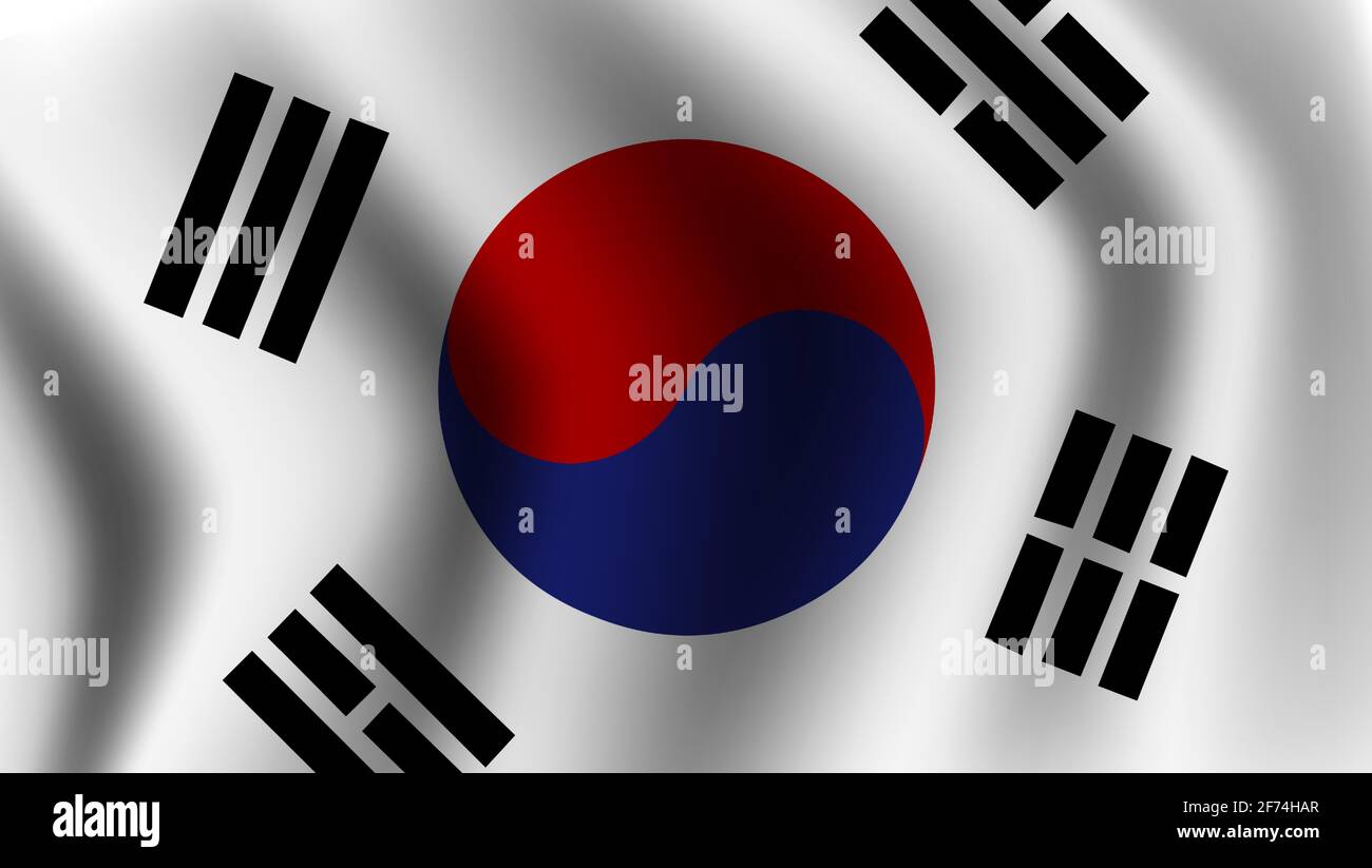 Realistic South Korean Flag Waving Vector Illustration Stock Vector