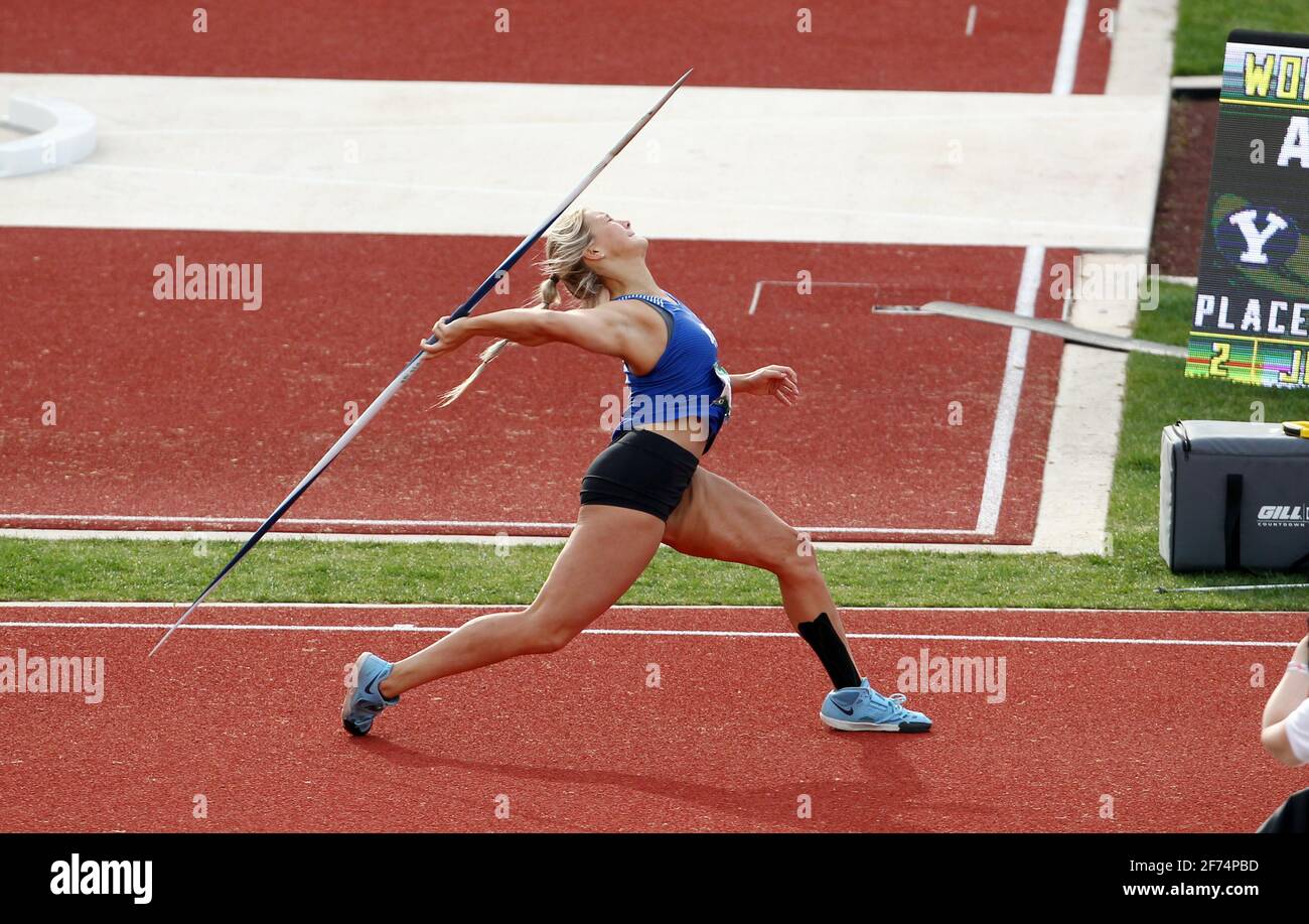 April 02, 2021: Ashton Riner of BYU competes in the Women's Javelin ...