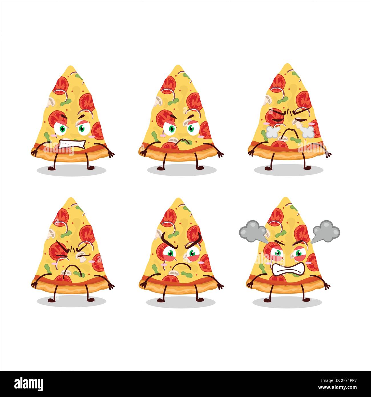 Slice of tomato cheese pizza cartoon character with various angry ...