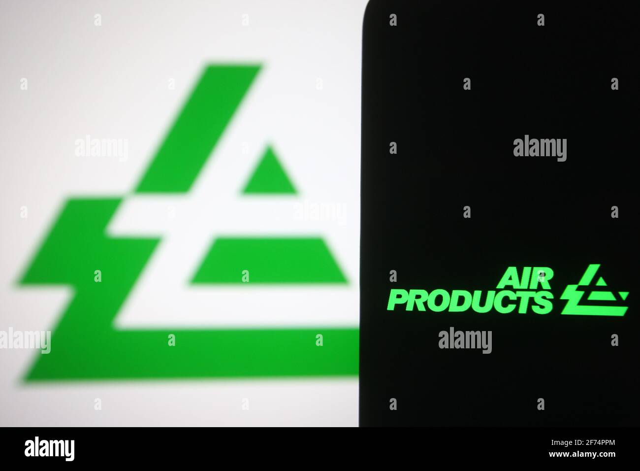 In this photo illustration the Air Products & Chemicals logo of a ...